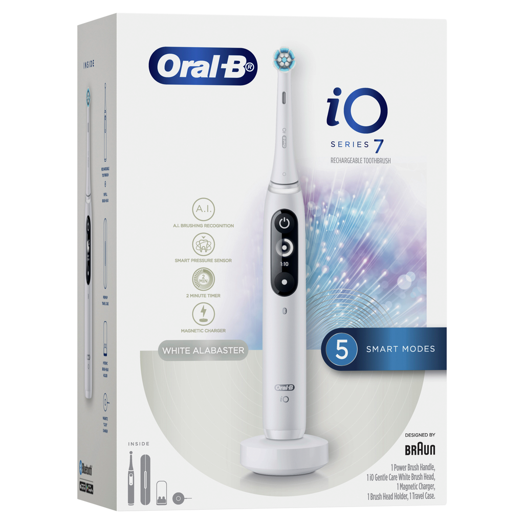Oral-B iO Series 7 Electric Toothbrush + Travel Case WHITE – Oz Hair and Beauty