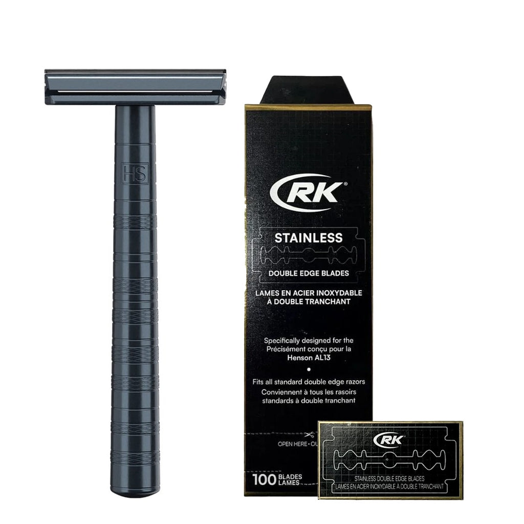 Henson Shaving AL13 Aggressive DE Safety Razor Gray & Blades Bundle ...