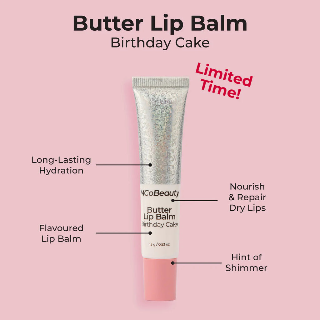 MCoBeauty Butter Lip Balm 15g - Birthday Cake – Oz Hair and Beauty